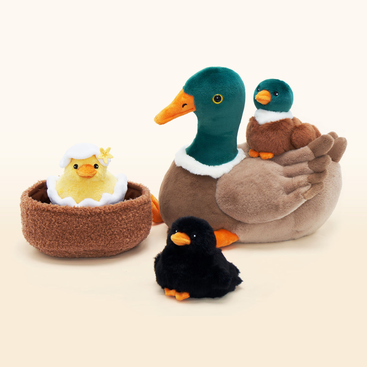 Mallard Duck Plush Stuffed Animal With 4 Duckling Plush, Cute Yellow ...