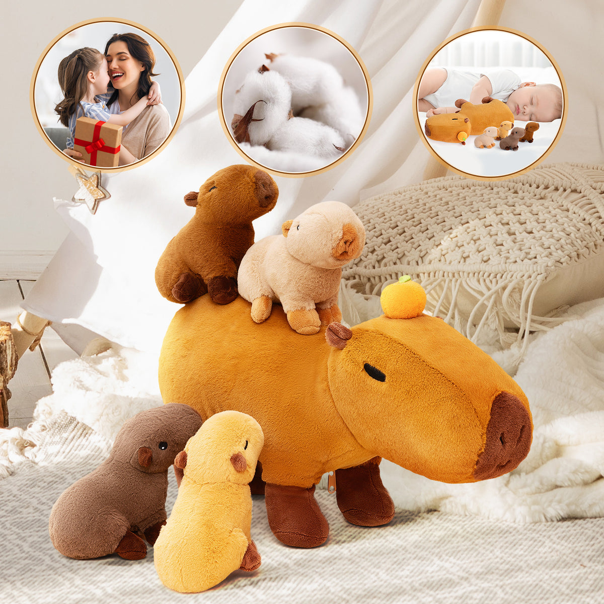 Ouozzz Capybara Stuffed Animals, with 4 Babies Capybara Inside Tummy ...