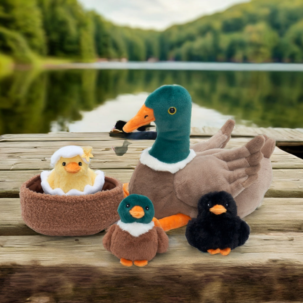 Mallard Duck Plush Stuffed Animal With 3 Duckling Plush, Cute Yellow ...