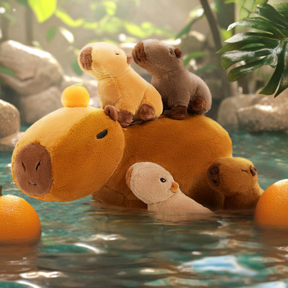 Capibara Peluche, Capybara Stuffed Animal, with 4 Mini Capybara Plush ...