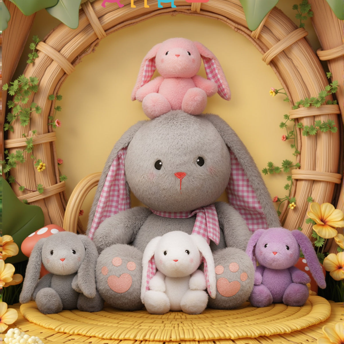 Easter Gift Plush Rabbit Stuffed Animal with 4 Babies, Rabbit Gift Set ...