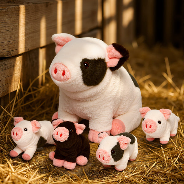 Pigs Plush Toy with 4 Stuffed Piglets, Spotted, Fluffy and Soft ...